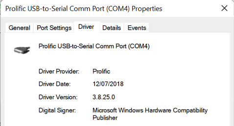 Prolific shows "THIS IS NOT PROLIFIC PL2303" in Device Manager