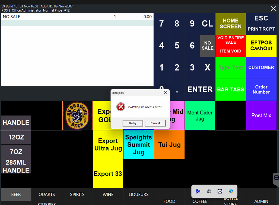 Cash Drawer Not Firing from POS : Error "75-Path/file access error"